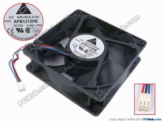 DC 12V 0.48A, 120x120x38mm AFB1212HE, -R00 Delta Electronics AFB1212HE Server - Square Fan ...