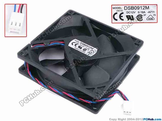 DC 12V 0.19A, 92x92x25mm DSB0912M, -A711, DP/N : 0HU843, HU843 Delta Electronics DSB0912M Server ...