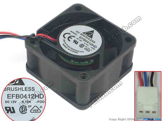 DC 12V 0.12A, 40x40x20mm EFB0412HD, -F00 Delta Electronics EFB0412HD Server - Square Fan. PcHub ...