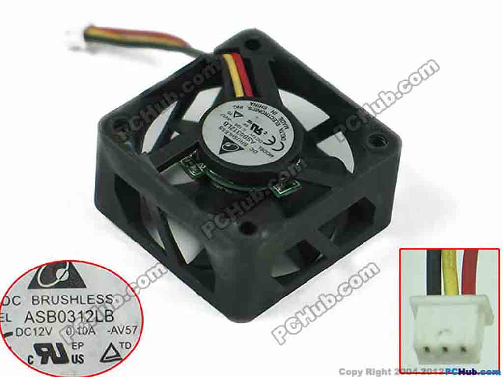 DC 12V 0.1A, 30x30x15mm ASB0312LB, -AV57 Delta Electronics ASB0312LB ...