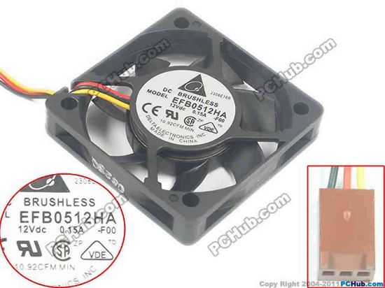 DC 12V 0.15A, 50x50x10mm EFB0512HA, -F00 Delta Electronics EFB0512HA ...