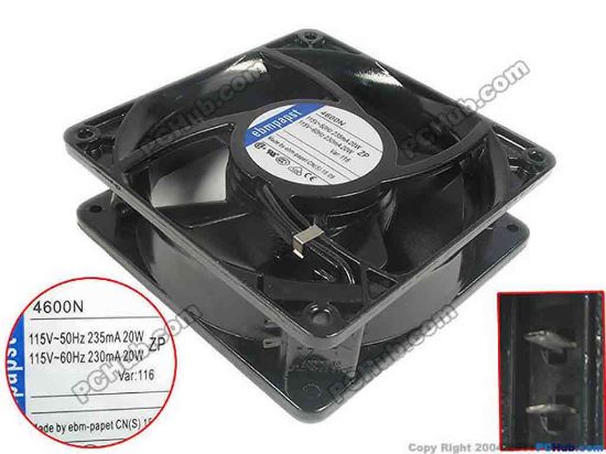 DC 115V-50/60Hz, 20W, 120x120x38mm TYP4600N, TYP 4600 N ebm-papst TYP 4600N Server - Square Fan ...