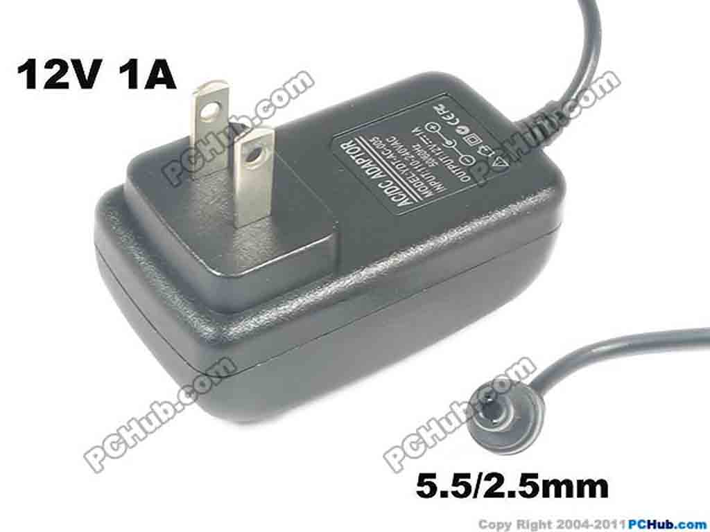 12V 1A, Barrel 5.5/2.5mm, US 2-Pin Plug FA-1210V-IT, YDT-AC-005 UPH ...
