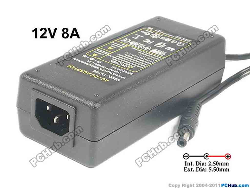 12V 8A, Barrel 5.5/2.5mm, IEC C14 YU1208, "New" PCH OEM Power AC ...