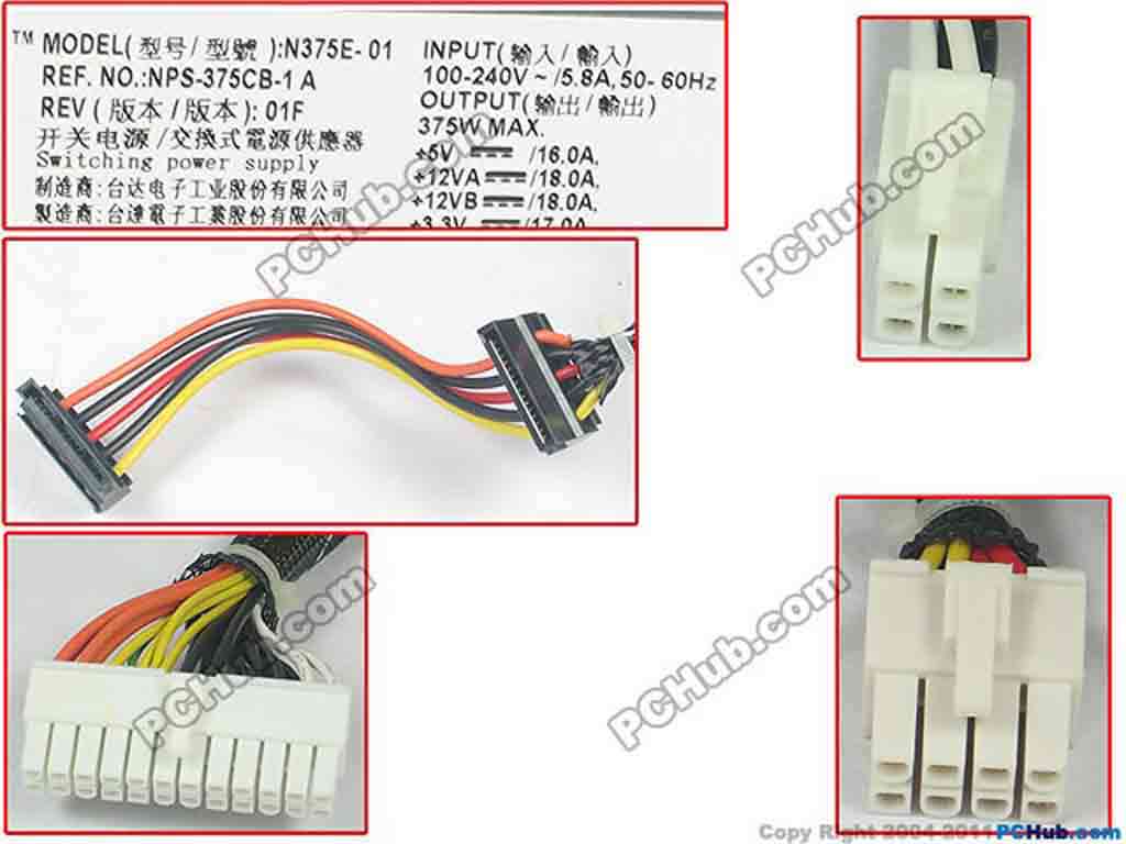 360W PSU For Poweredge T310, New N375E-01, NPS-375CB-1 A, 0T122K Dell ...