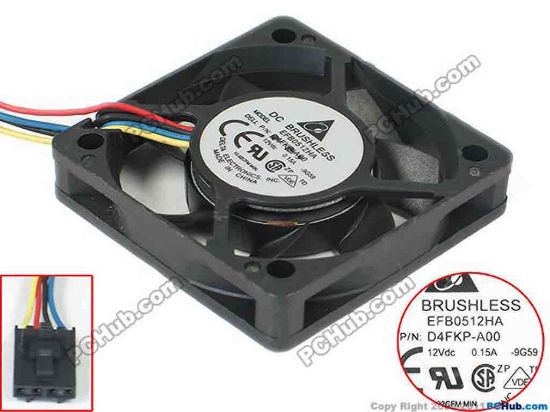 DC 12V 0.15A, 50x50x10mm EFB0512HA, -9G59, P/N:D4FKP-A00 Delta ...