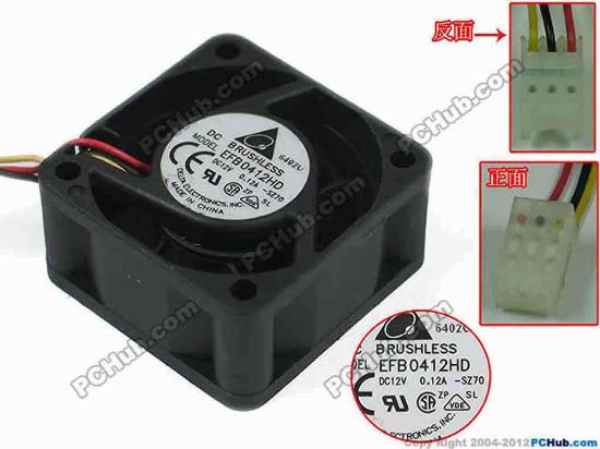 DC 12V 0.12A, 40x40x20mm EFB0412HD, -SZ70 Delta Electronics EFB0412HD Server - Square Fan. PcHub ...